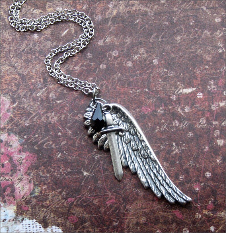 Angel Wing Necklace BEAUTIFUL Detailed Pendant DAGGER & - Etsy