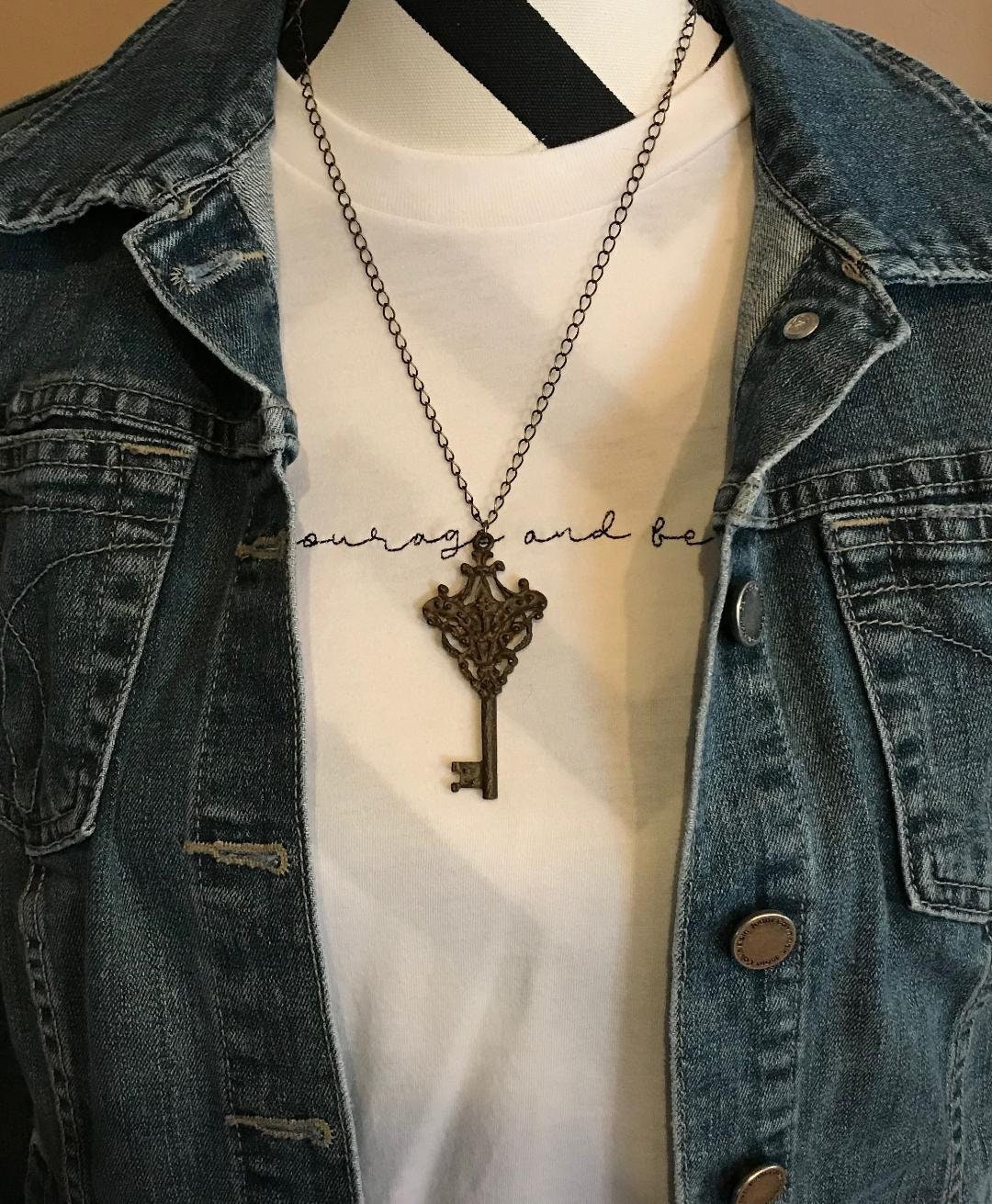 Large Key Necklace, Antiqued Necklace,key Jewelry, Large Key Pendant ...