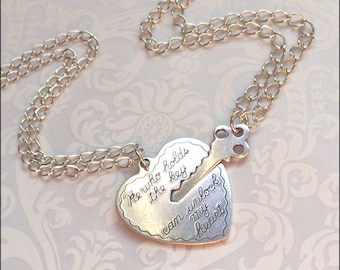 He Who Holds the Key Necklace Set-silver Heart/key Pendant - Etsy