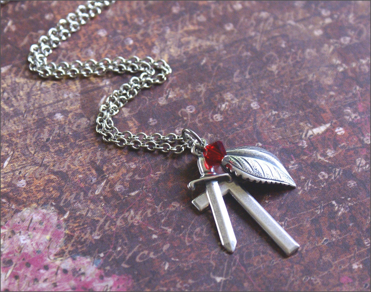 Silver Cross Necklace Dagger Pendant TWILIGHT Blood Red | Etsy