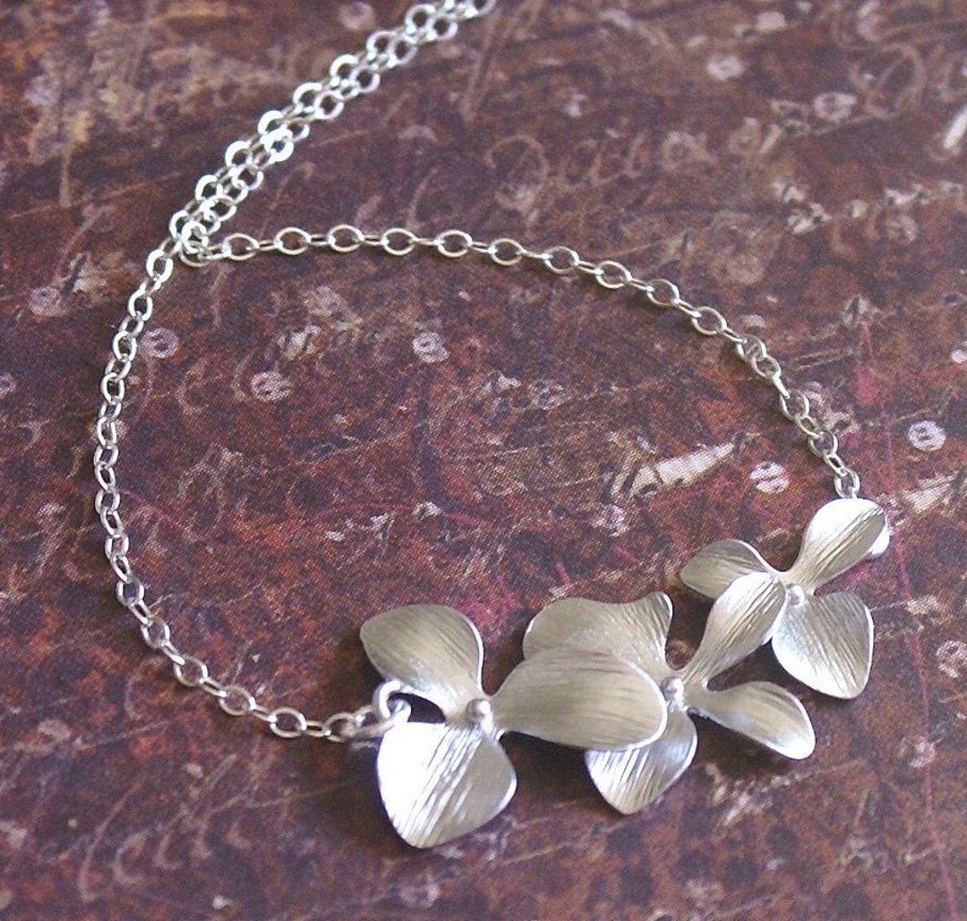 ORCHIDS Flower Necklace -STERLING SILVER Chain- Meaningful Mother, Wife ...