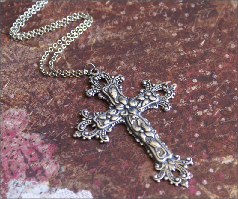 Silver Cross Necklace, Christian Jewelry, Religious Pendant, Large ...