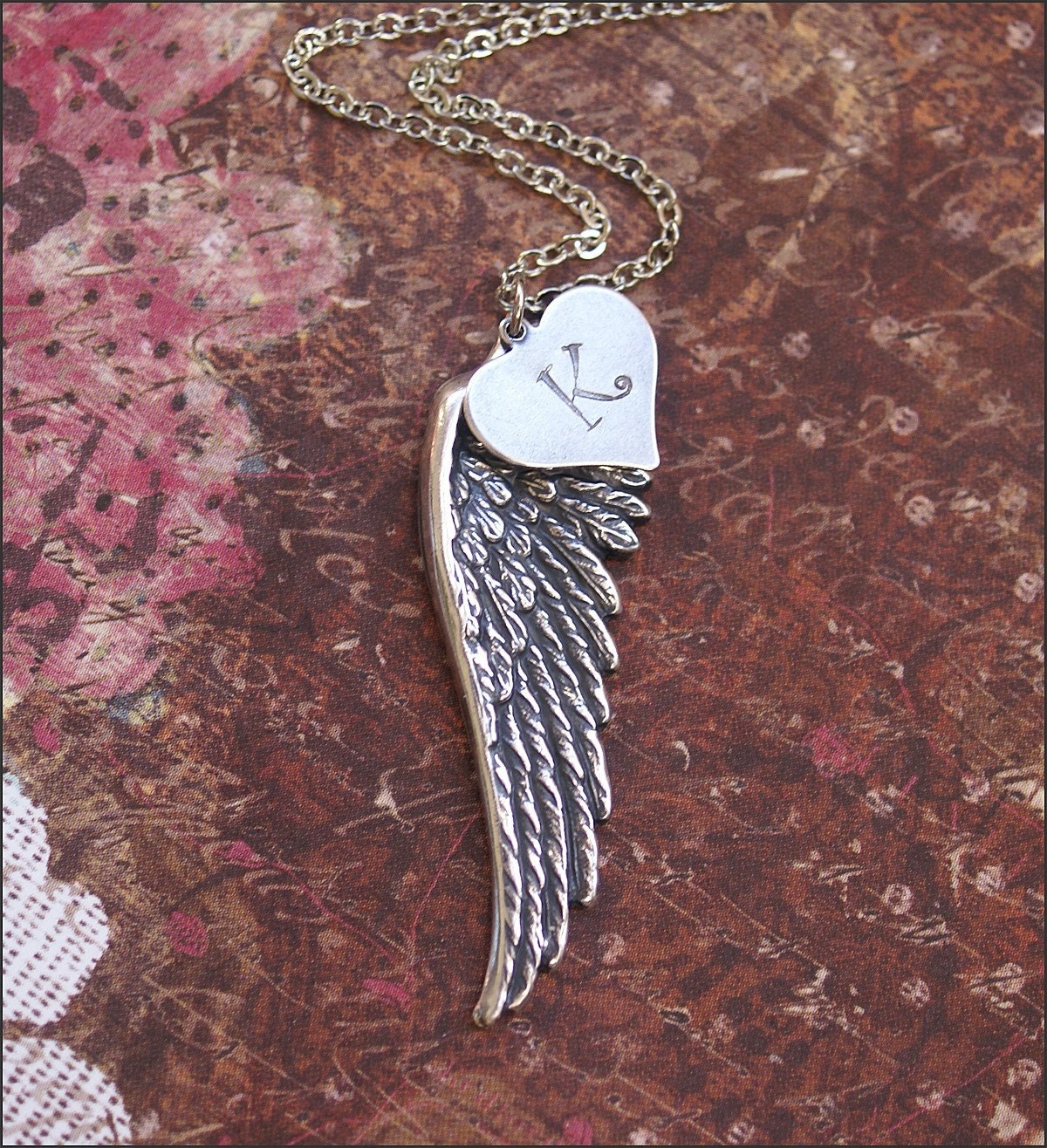 Angel Wing Necklace -HANDSTAMPED Initial Jewelry- Perfect PERSONALIZED ...