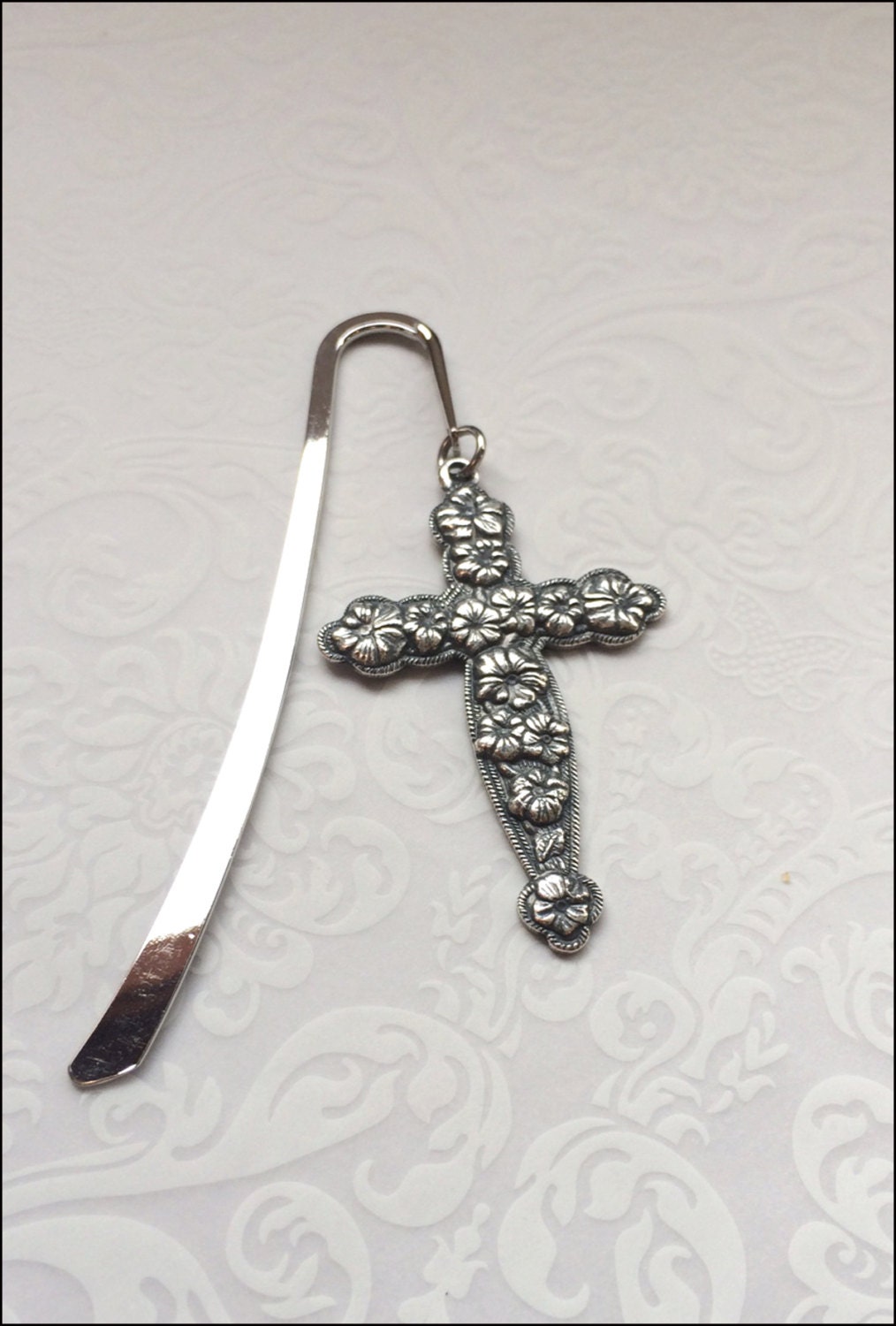 Silver Cross Bookmark, FLORAL DETAILED CROSS Book Mark, Silver Cross ...