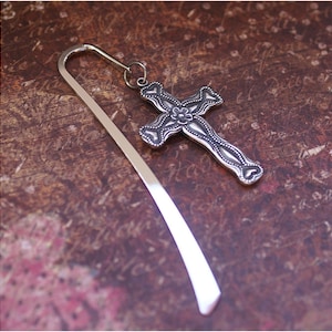Silver Cross Bookmark -DETAILED FLORAL CROSS- Pendant Book Marker ...