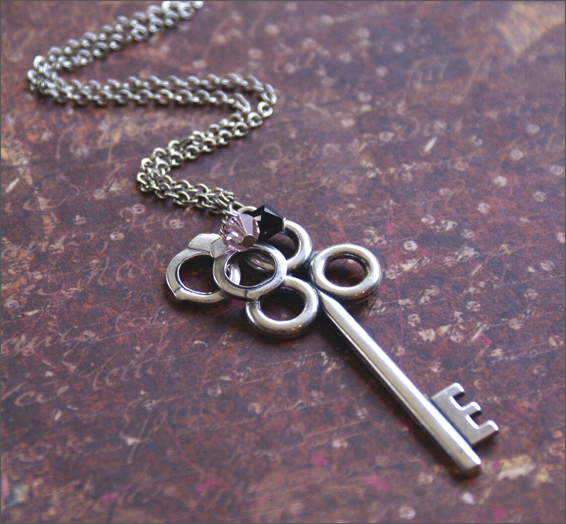 HANDCUFF KEY Necklace Large Skeleton Key Pendant With Handcuff - Etsy