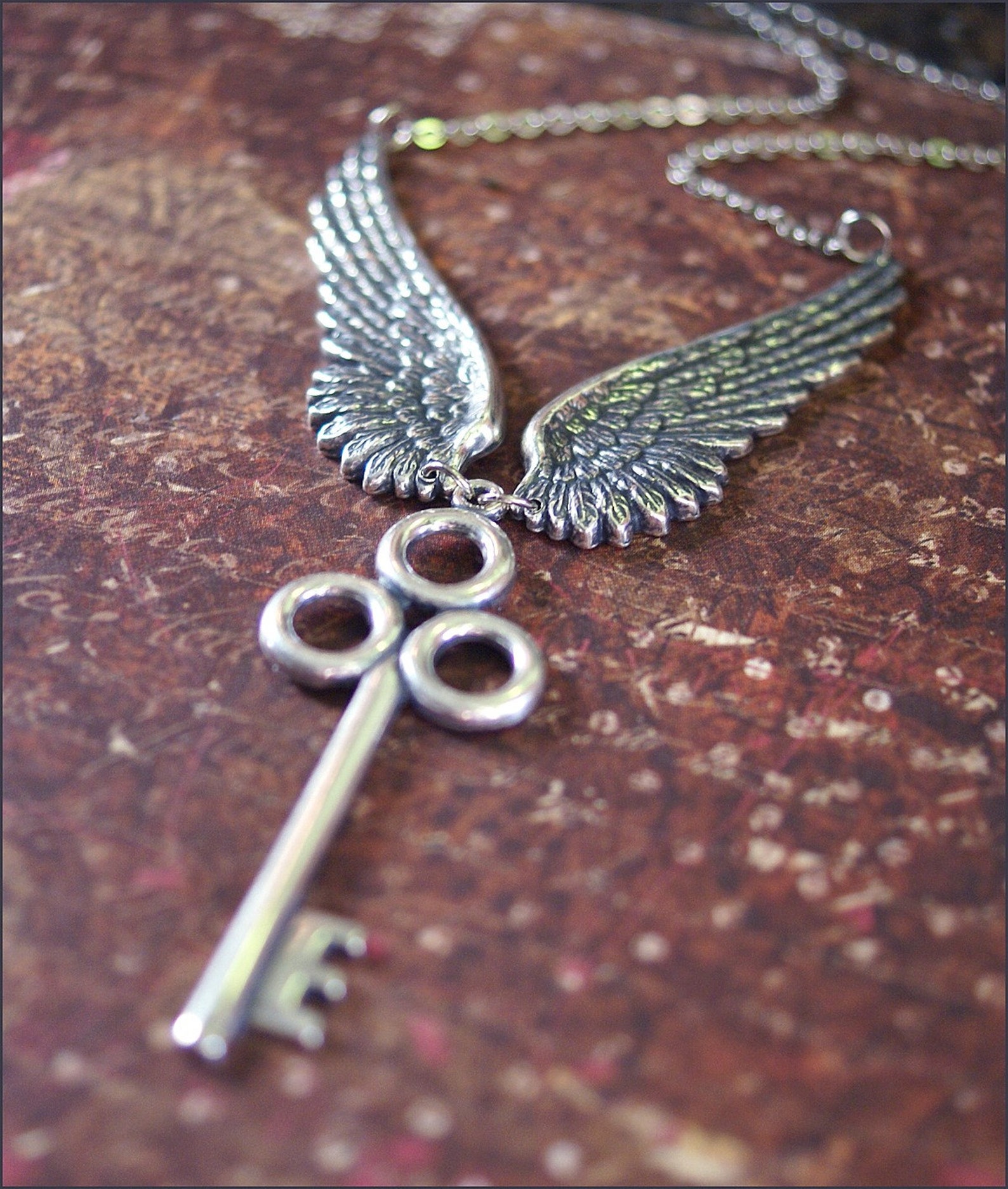 Wing Key Necklace large SKELETON Key W/ ANGEL WING Pendants - Etsy