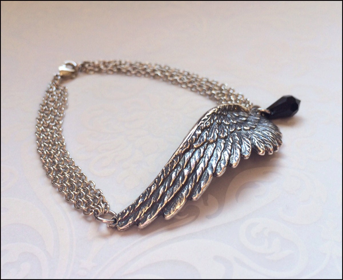 Angel Wing Bracelet, Silver Wing Jewelry, Wing Pendant Bracelet, YOU ...