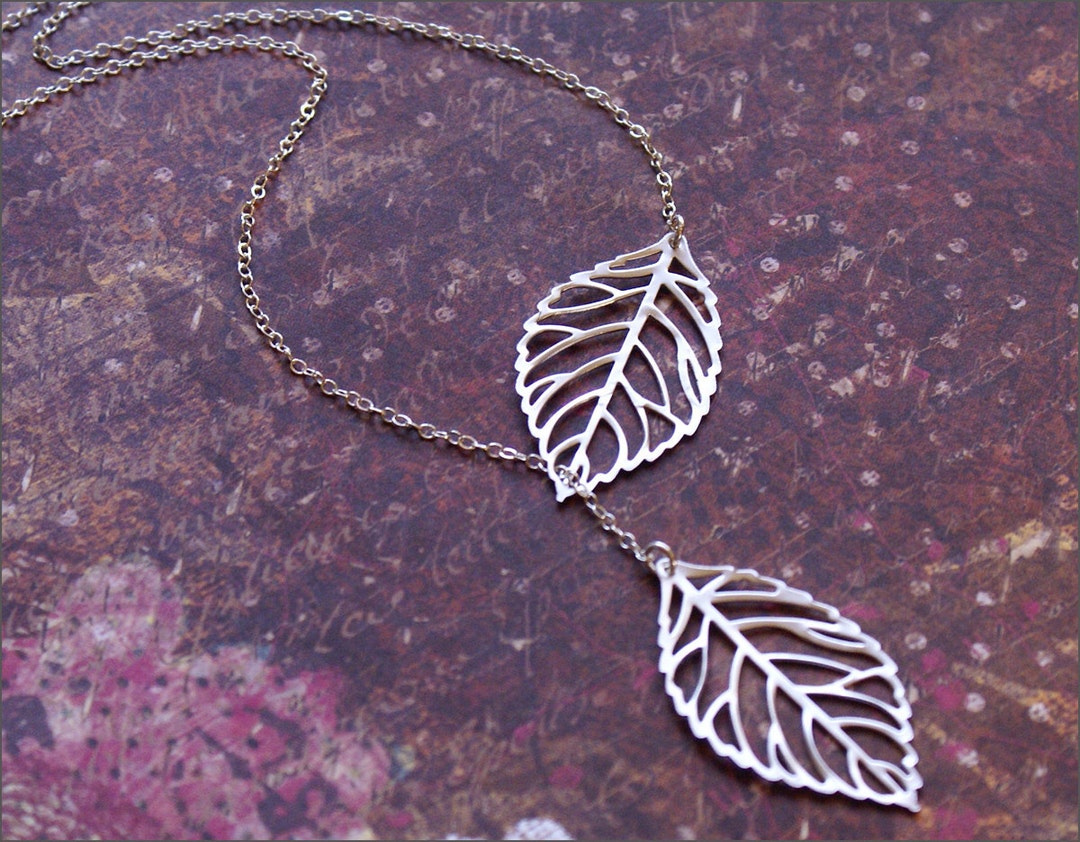 SALE- Leaf Necklace -STERLING SILVER Chain- Lariat Style- Perfect Wife ...