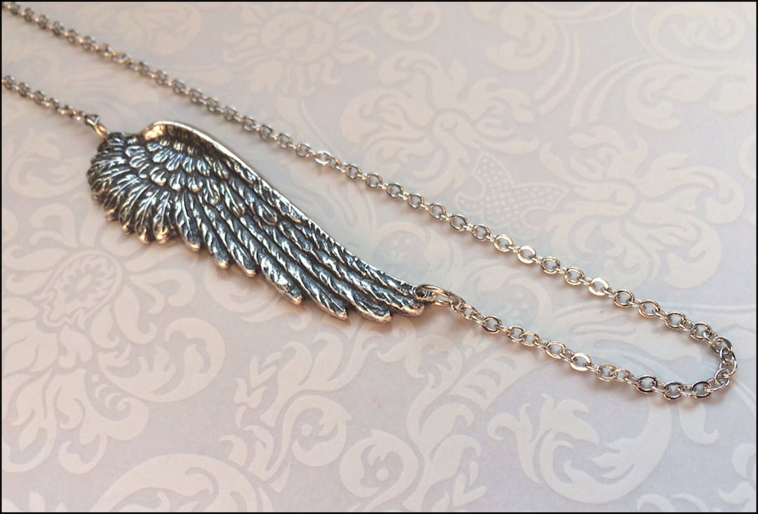 SIDEWAYS Angel Wing Necklace Silver Wing Feather Jewelry,guardian Angel ...