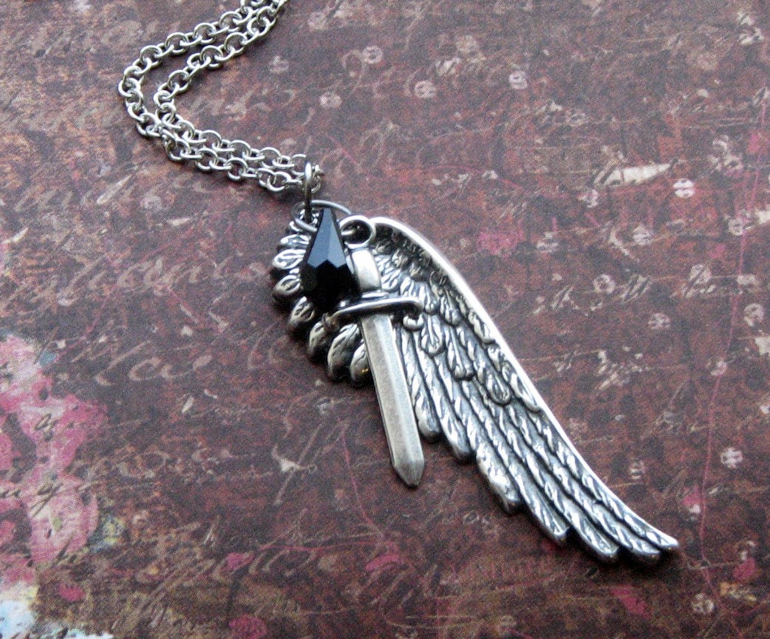 Angel Wing Necklace BEAUTIFUL Detailed Pendant DAGGER & - Etsy