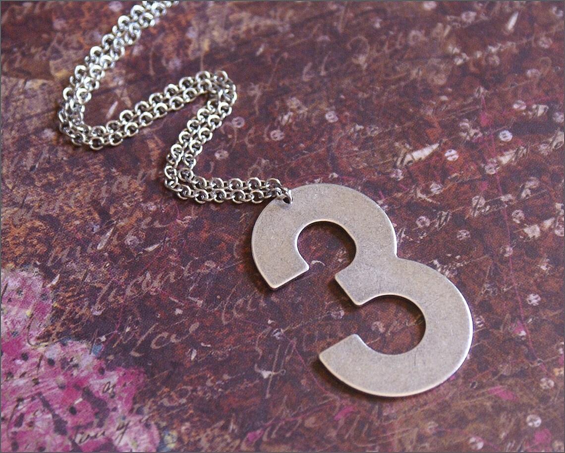 NUMBER 3 THREE Necklace Silver LUCKY Large Pendant 'third | Etsy