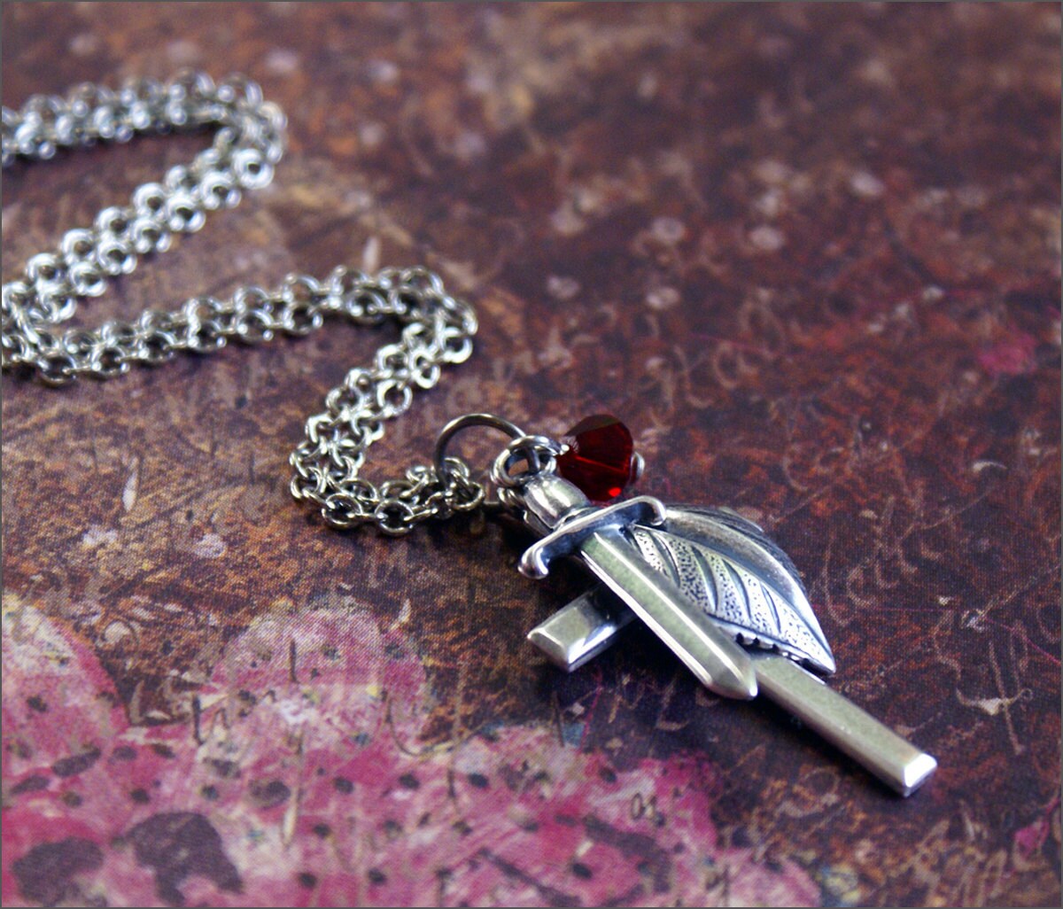 Silver Cross Necklace Dagger Pendant TWILIGHT Blood Red | Etsy