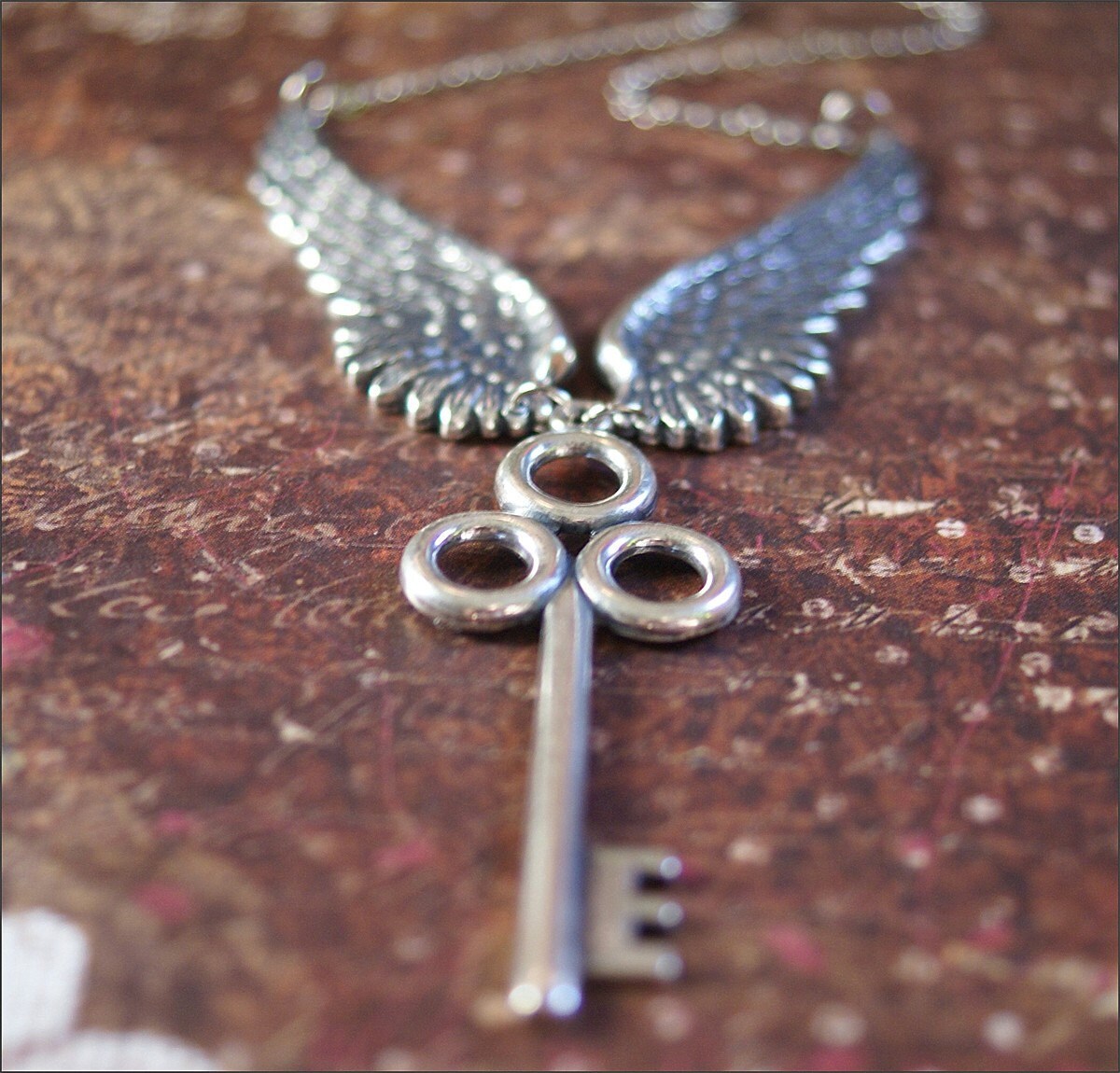 Wing Key Necklace large SKELETON Key W/ ANGEL WING Pendants - Etsy