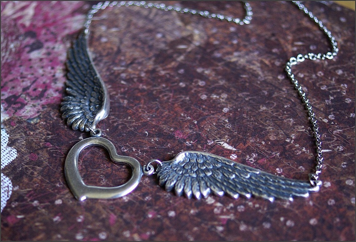 Wing Heart Necklace detailed ANGEL WING Pendants PERFECT - Etsy