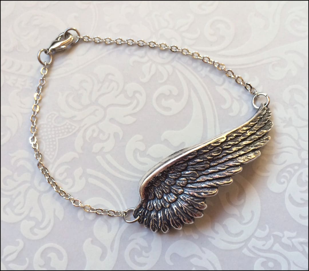 Angel Wing Bracelet, Silver Wing Jewelry, Silver Feather Bracelet ...