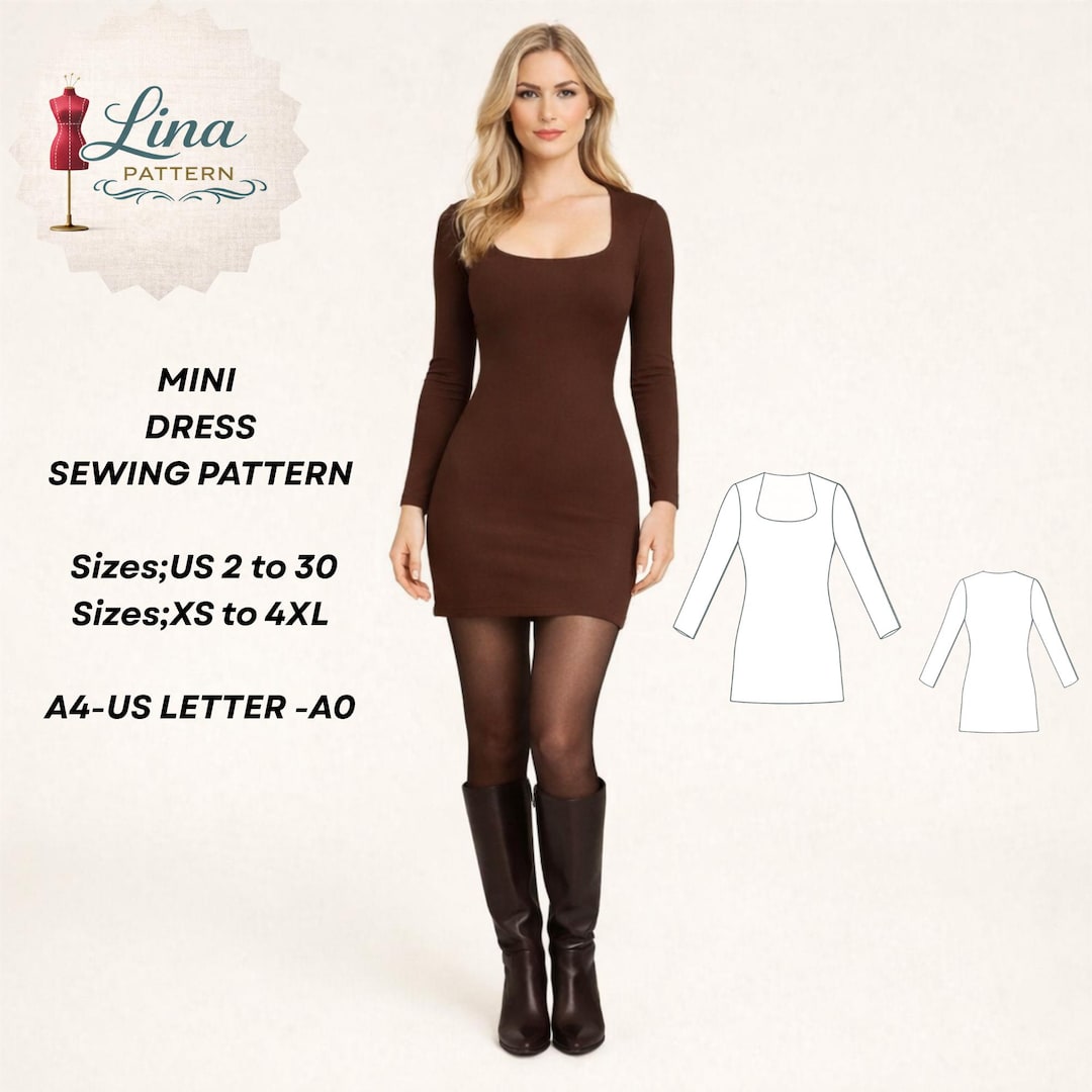 Mini Dress Sewing Pattern, Long Sleeve Style (digital PDF Download)(xs ...