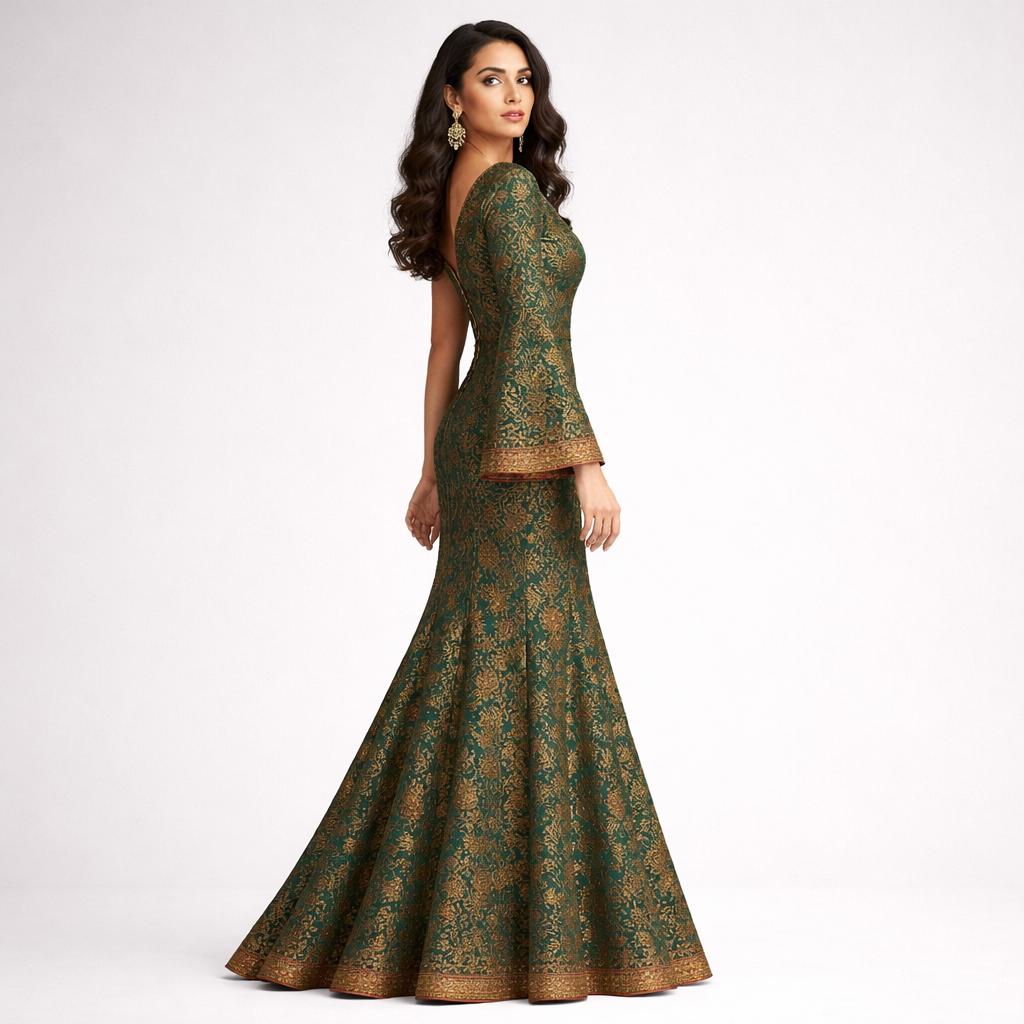 Indian Inspired One Shoulder Dress Sewing Pattern, Bell Sleeve Style ...