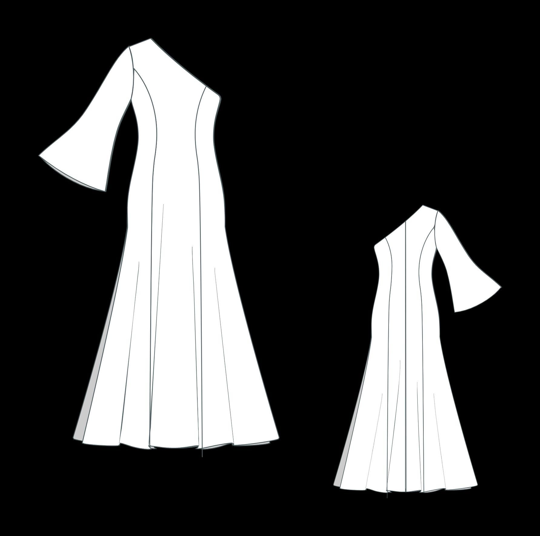 Indian Inspired One Shoulder Dress Sewing Pattern, Bell Sleeve Style ...