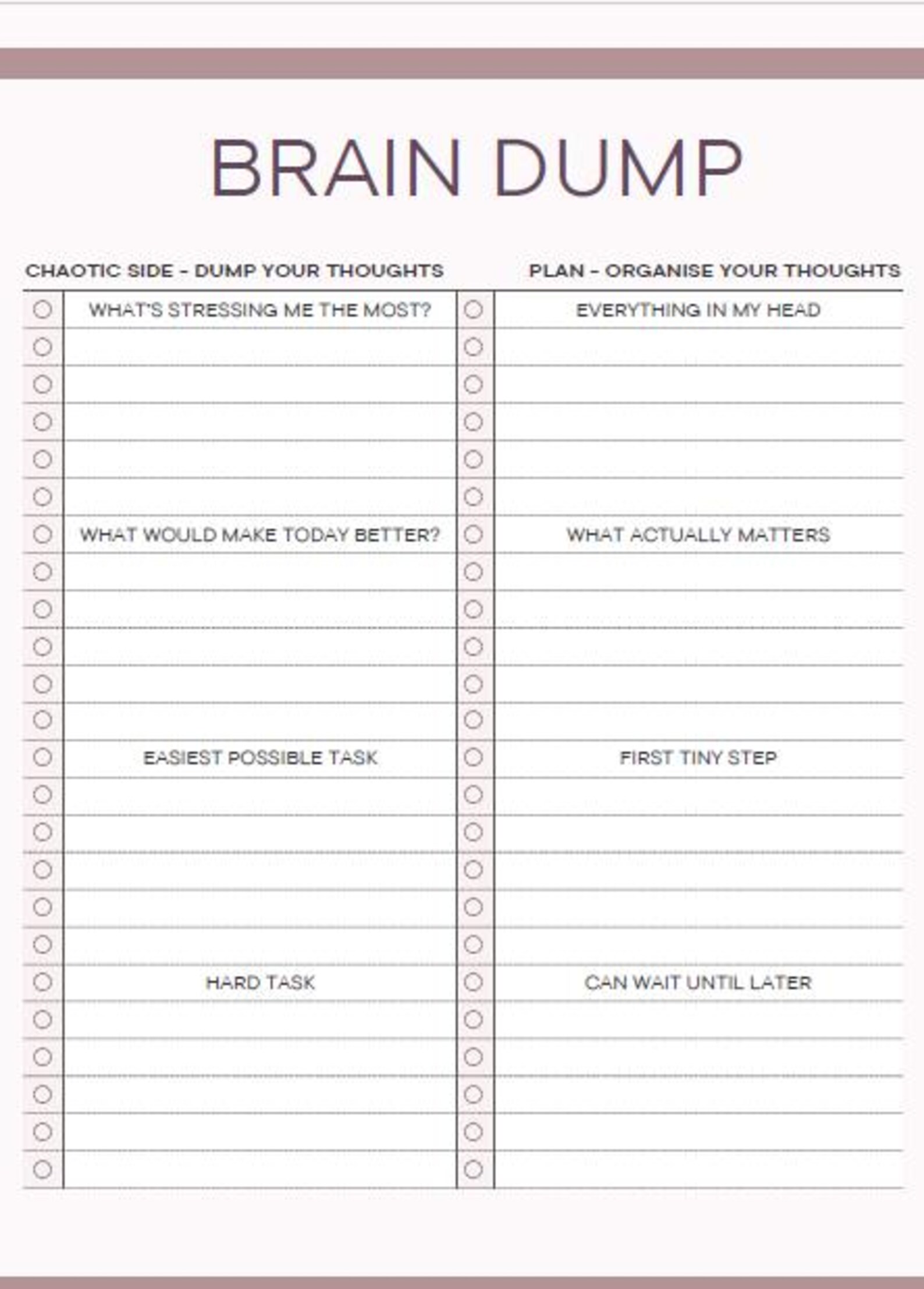 ADHD Brain Dump Worksheet | Overwhelm Reset Planner | Chaotic to Clear ...