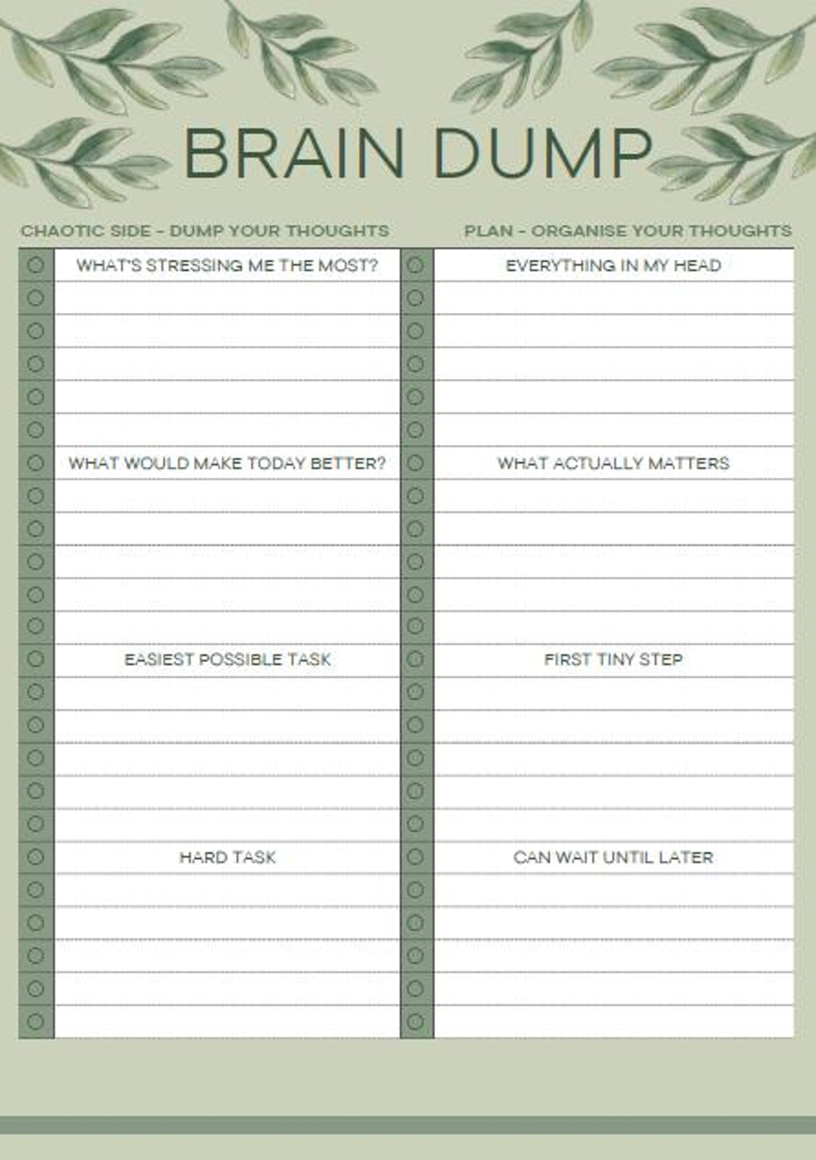 ADHD Brain Dump Worksheet | Overwhelm Reset Planner | Chaotic to Clear ...