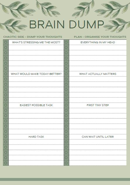 ADHD Brain Dump Worksheet | Overwhelm Reset Planner | Chaotic to Clear ...