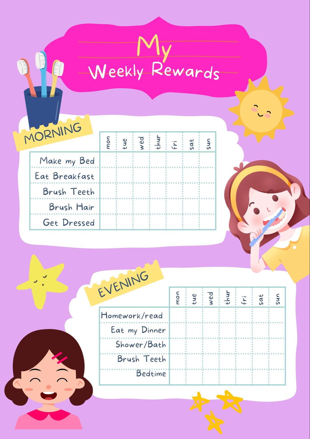 Weekly Reward/chore Chart - Digital Download - Etsy