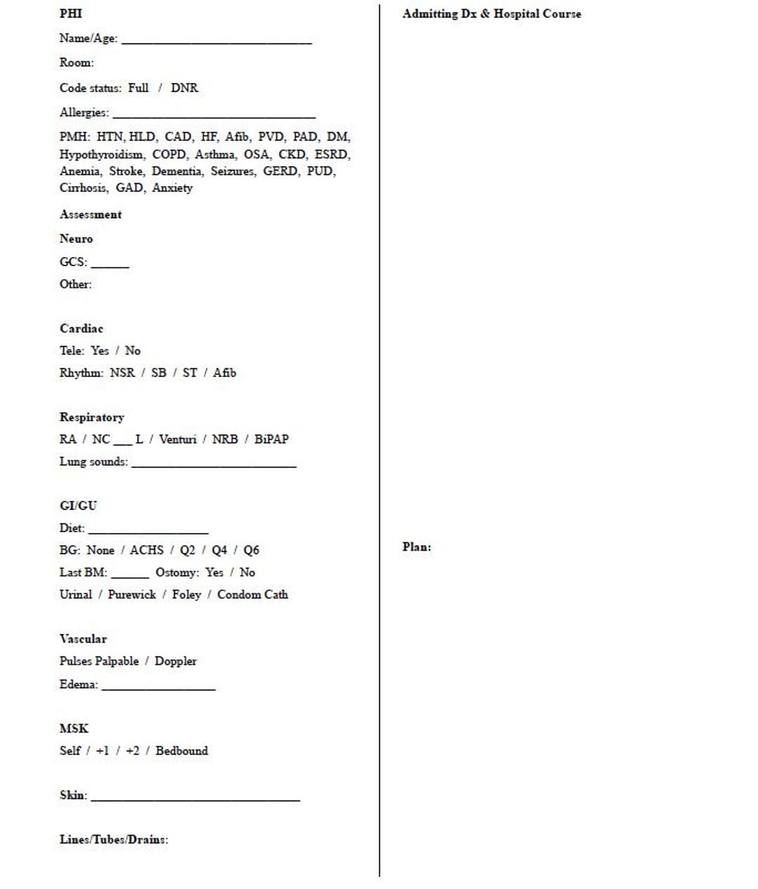 RN Nursing Report Sheet | Patient Assessment, Shift Notes (digital ...