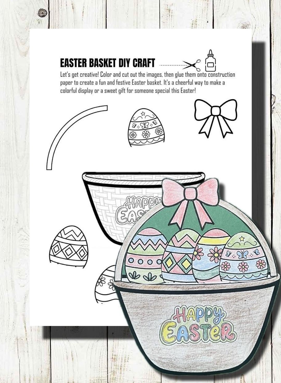 Easter Basket Craft Printable | Kids DIY Coloring Activity (PDF ...