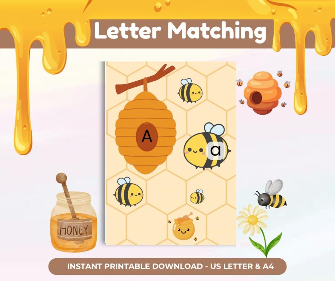 Bee Alphabet Matching Game Printable, Spring Busy Book, Upper Case ...