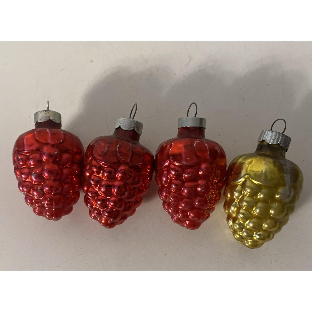 4 Vintage Shiny Brite Grape Cluster Glass Christmas Ornament Red Gold 2 ...