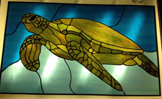 Items similar to Sea Turtle Stained Glass Panel - One of a Kind ...