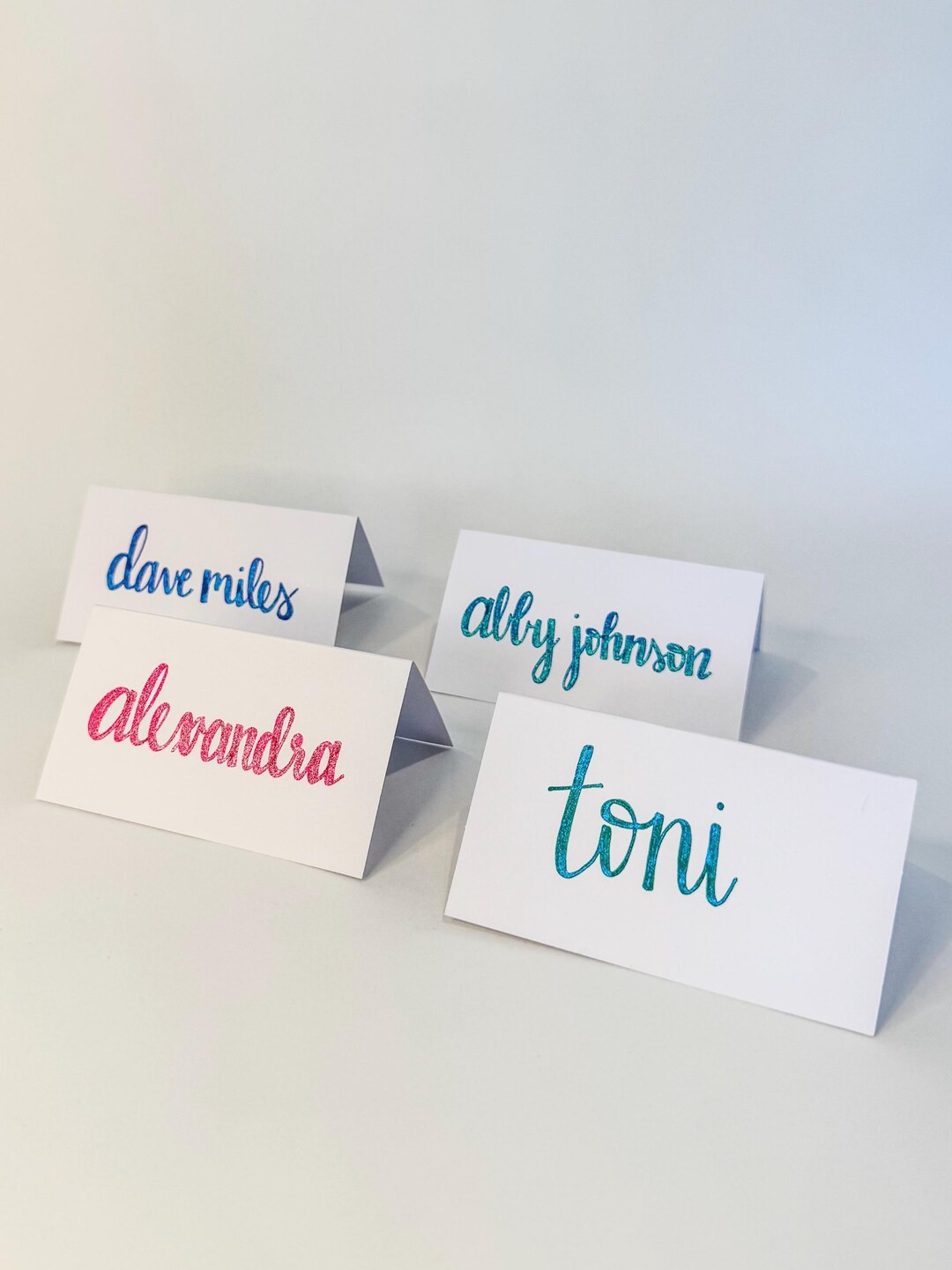 Custom Hand Lettered Place Cards – Glitter Ink Folded Name Cards - Etsy