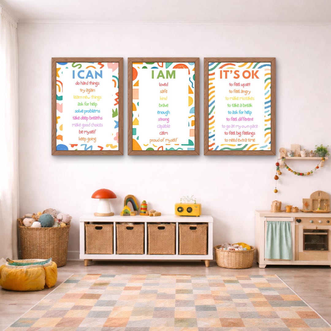 Kids Affirmation Wall Art Set, I Am I Can It’s Okay Prints, Emotional ...