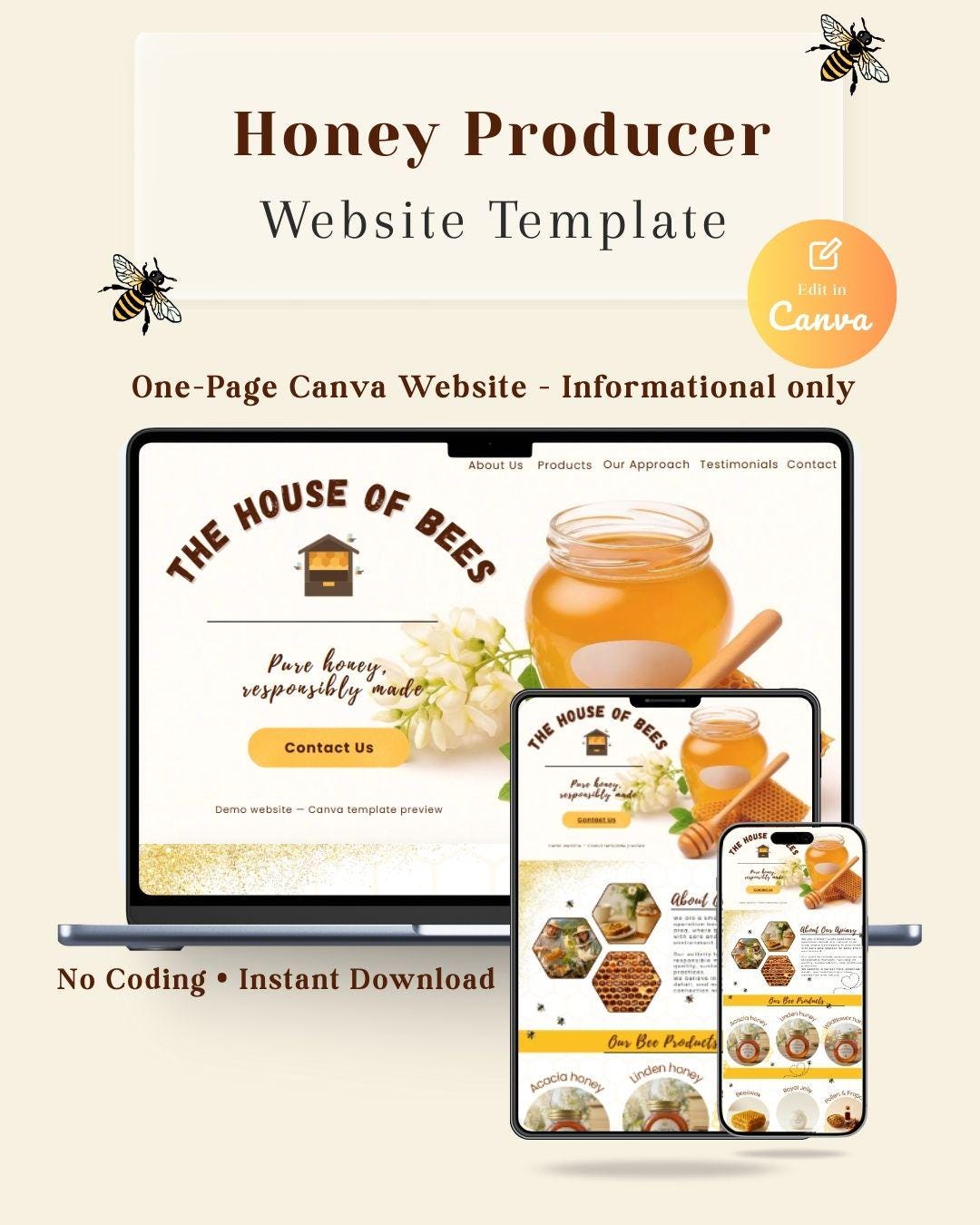 Honey Producer Canva Website Template | Beekeeper Website | Apiary One ...