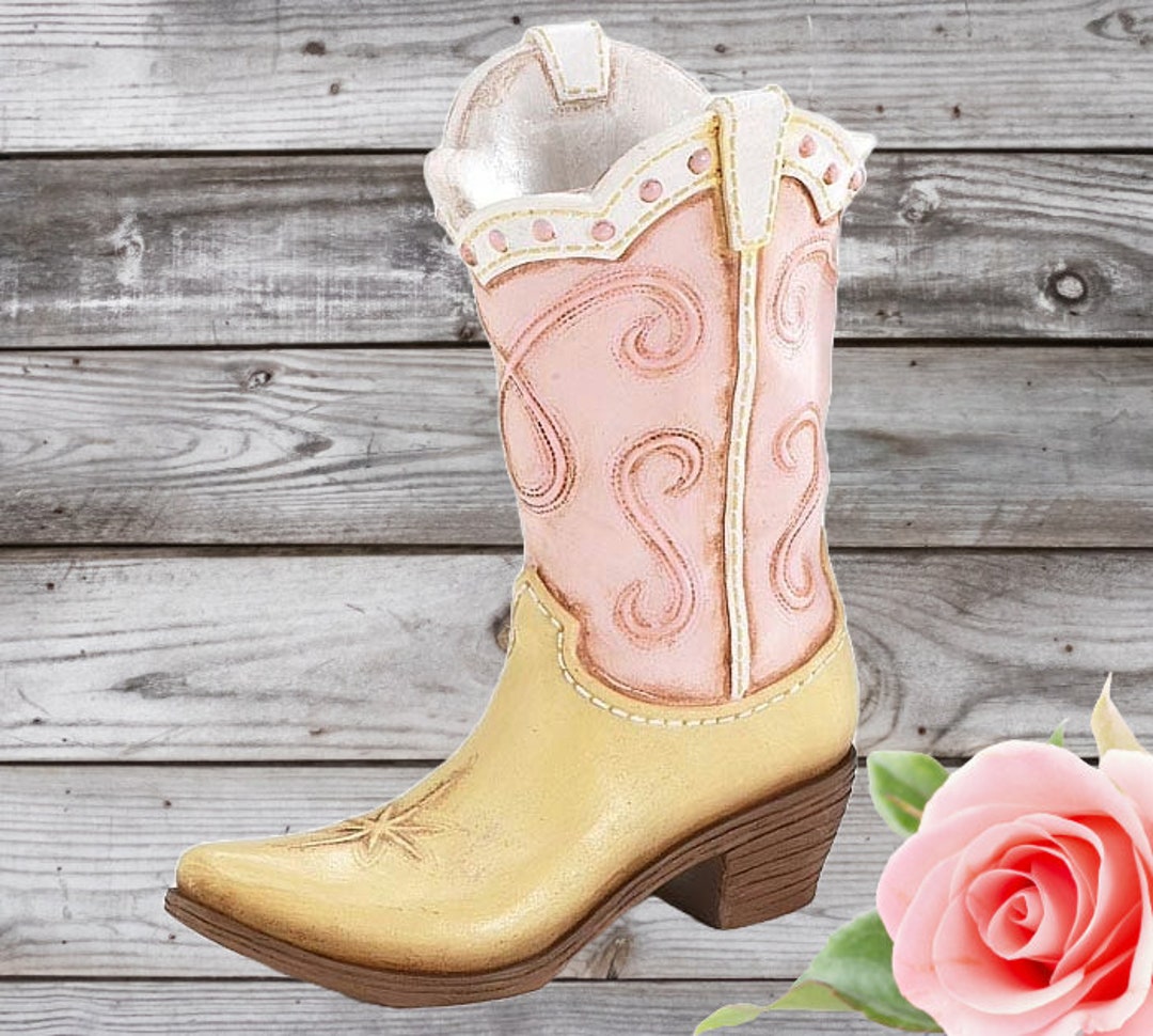 Pink Western Boot Vase Home Decor Resin Boot for Flowers or Western ...