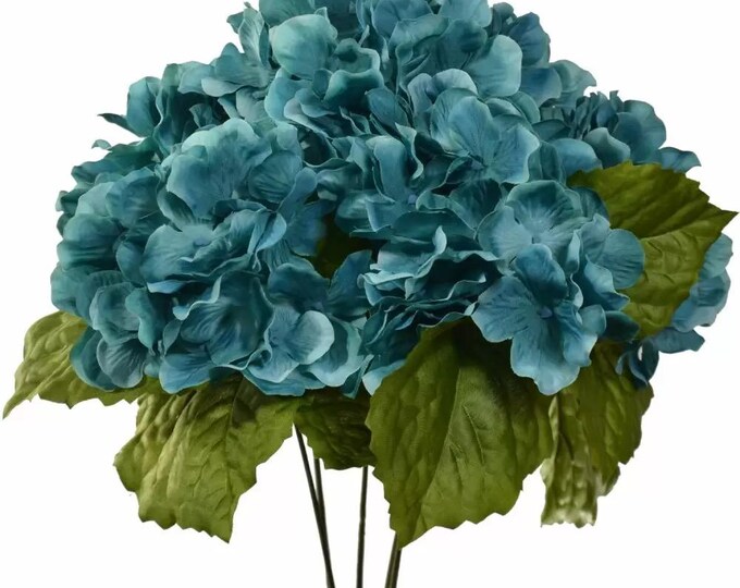 Teal Silk Flowers Artificial Teal Hydrangea Bunch 17" Teal Hydrangea 5 ...