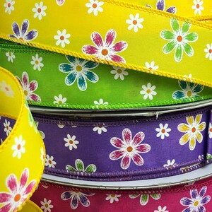 New Daisy a Day Wired Ribbon 1-1/2 Ribbon, Daisy Print Ribbon, Wired ...