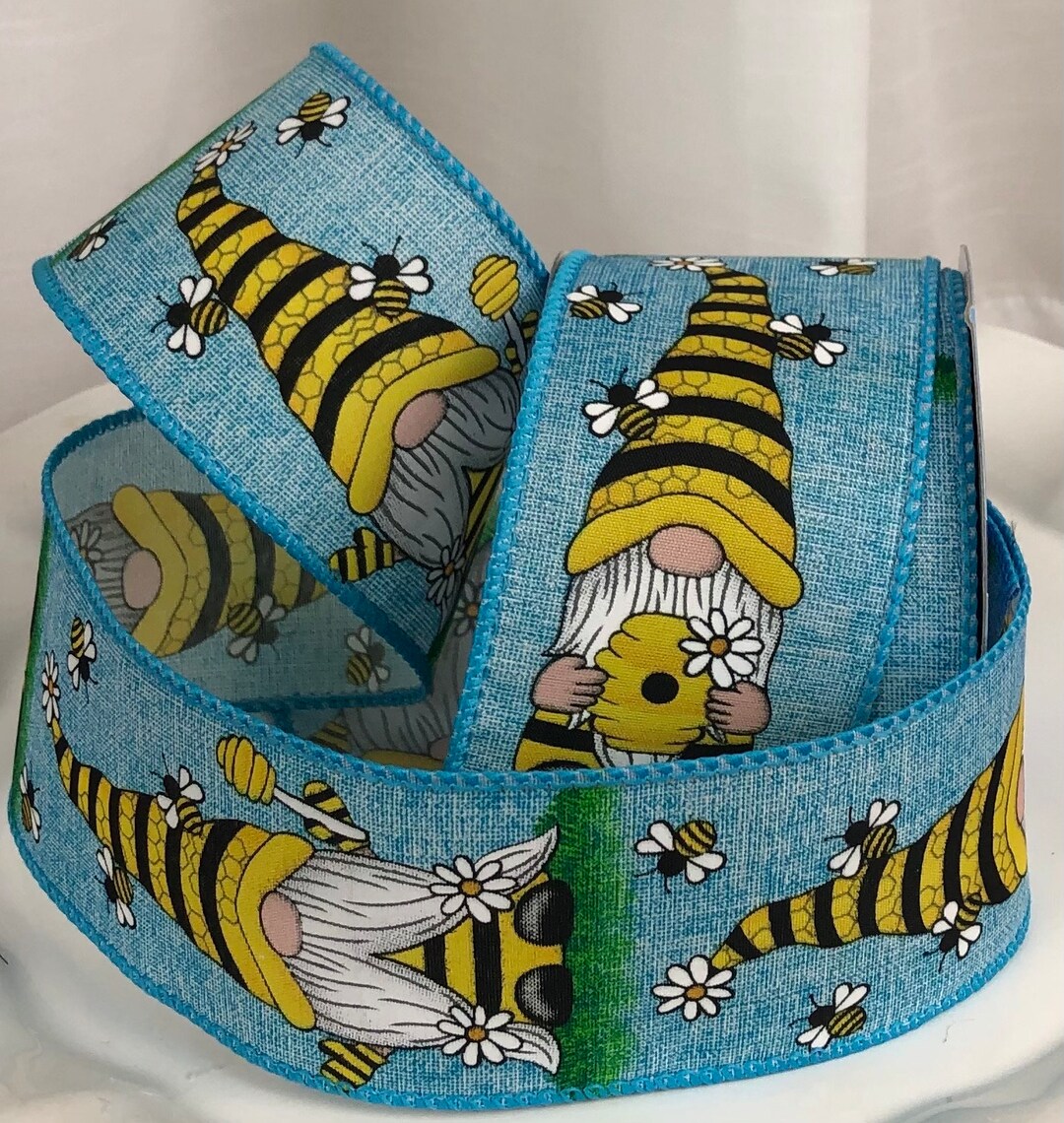 5yds Ribbon 2.5” Wide Gnome Ribbon Gnome Bee Ribbon Bee Craft Ribbon ...