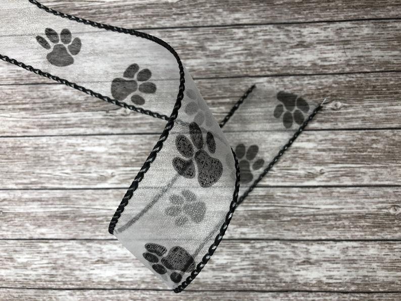 New Wired 1-1/2 Paw Print Ribbon. Dog Paw Ribbon Cat | Etsy