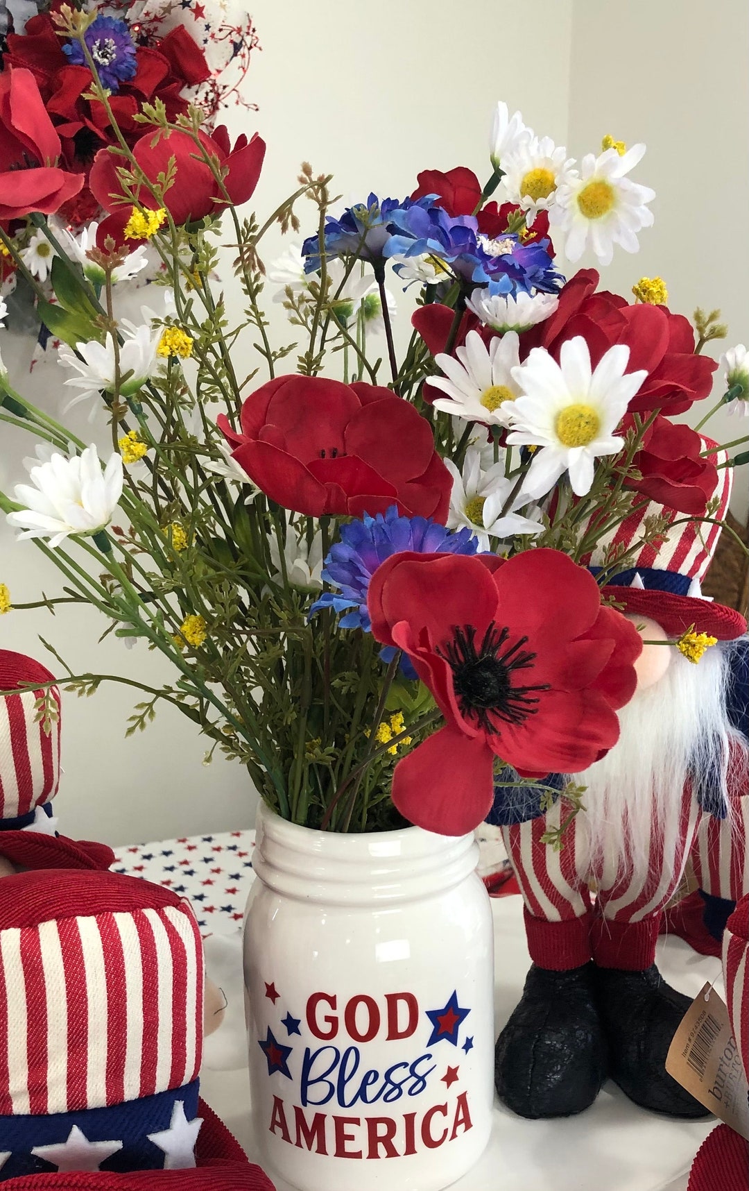 God Bless America Mason Jar, Quart Mason, 4th July Vase, 4th July Mason ...