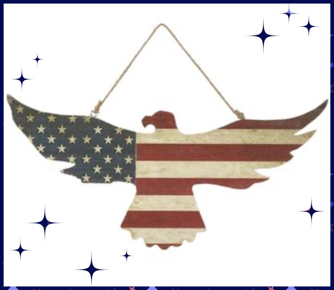Patriotic Eagle Hanging Door Decor | 4th July Eagle | Eagle Wreath Sign ...