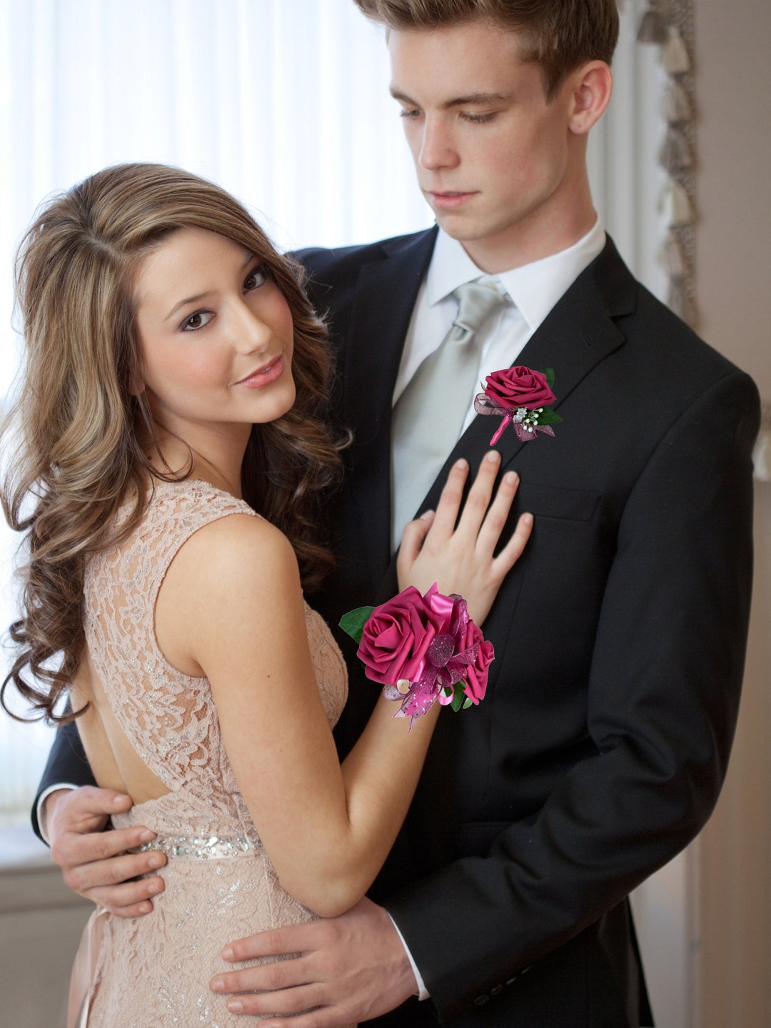 Hot Pink Prom Flowers Wrist Corsage or Bout Pink Wedding Bridesmaid ...