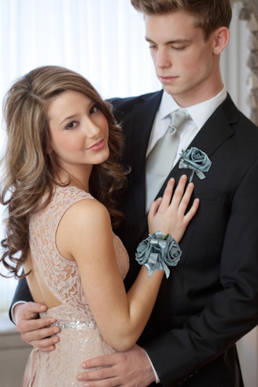 Silver Prom Flower Wrist Corsage or Bout Silver Prom Boutonniere Silver ...