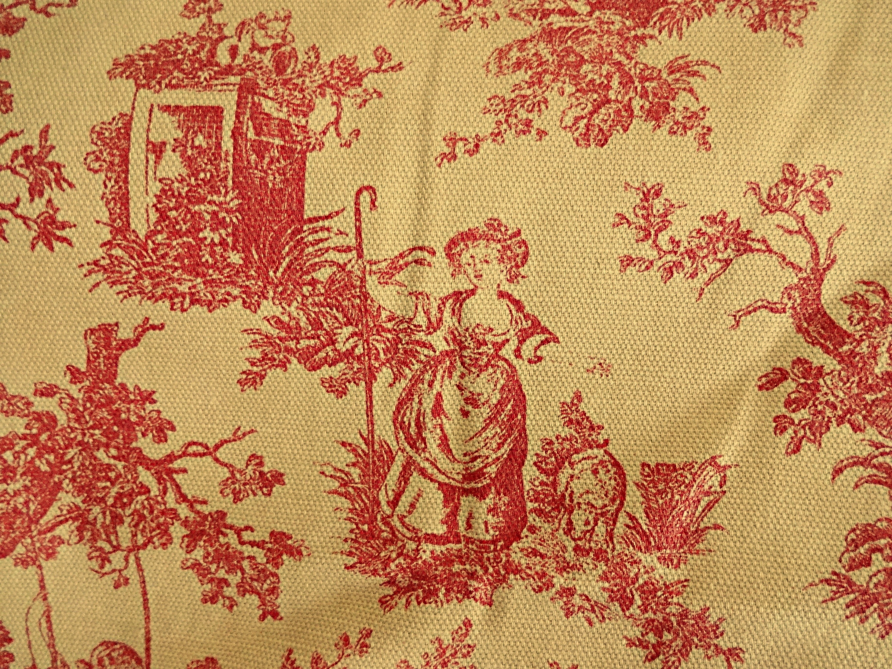 Yellow And White Toile Fabric