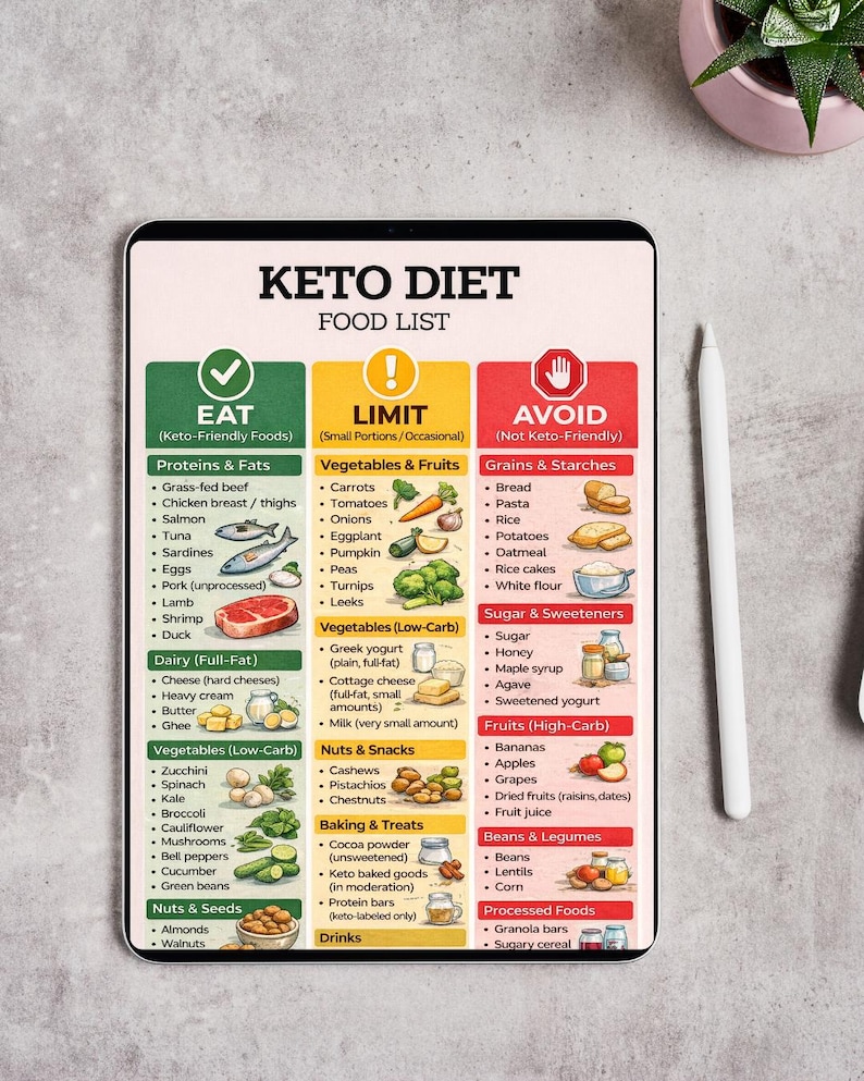 Keto Food List, Printable, Low, Carb Food List, Keto Grocery Guide ...
