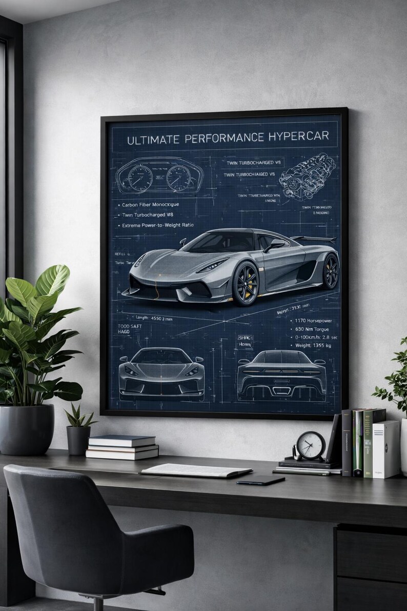 Ultimate Performance Hypercar Blueprint Poster - Etsy