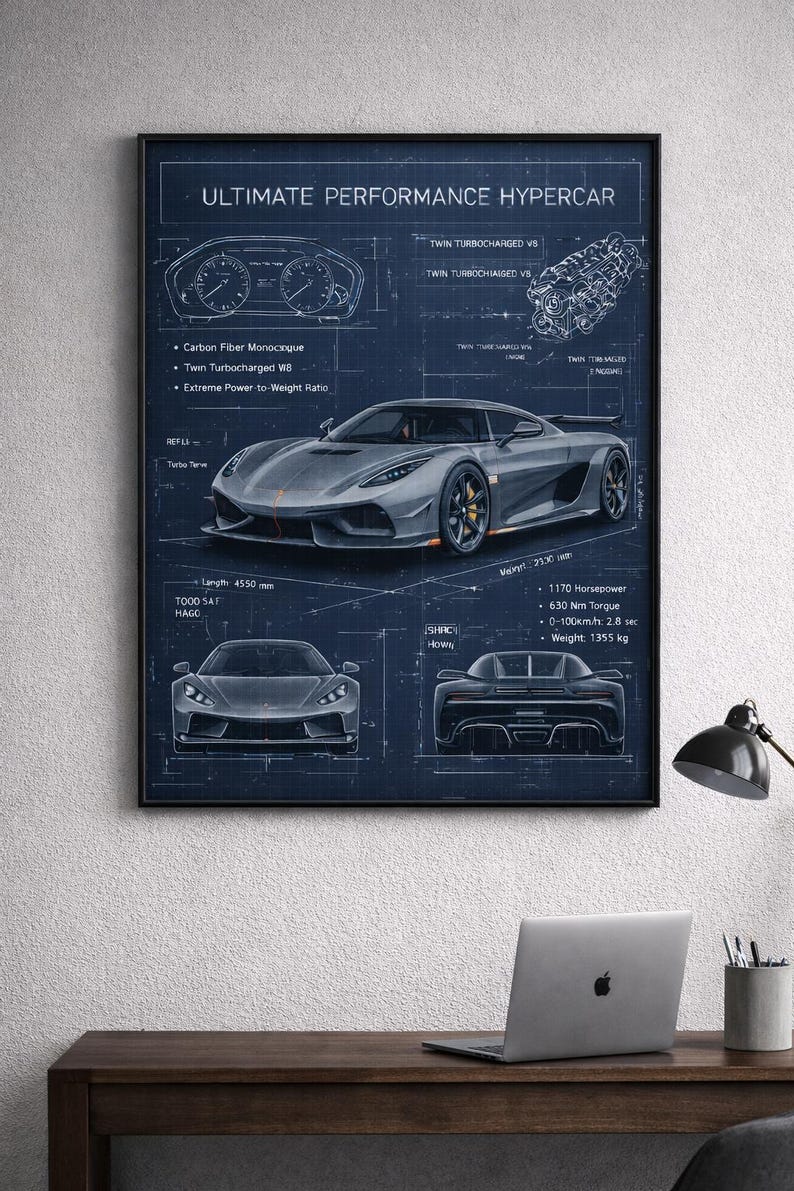 Ultimate Performance Hypercar Blueprint Poster - Etsy