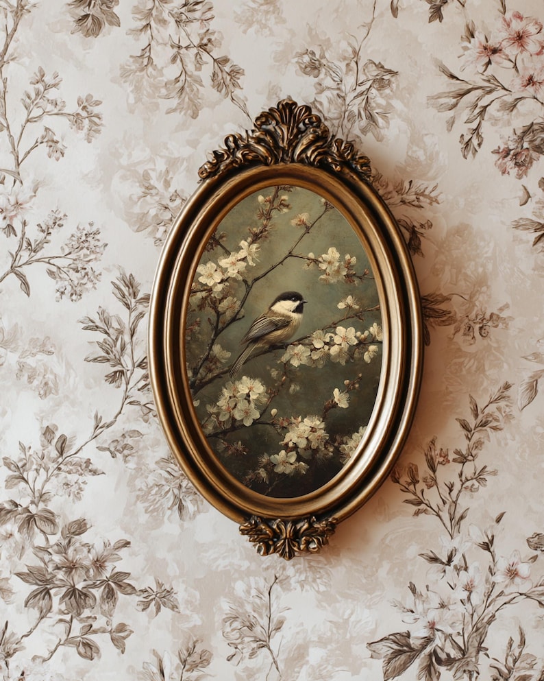 Vintage Oval Frame Mockup, Antique Gold Oval Frame, Floral Wallpaper ...