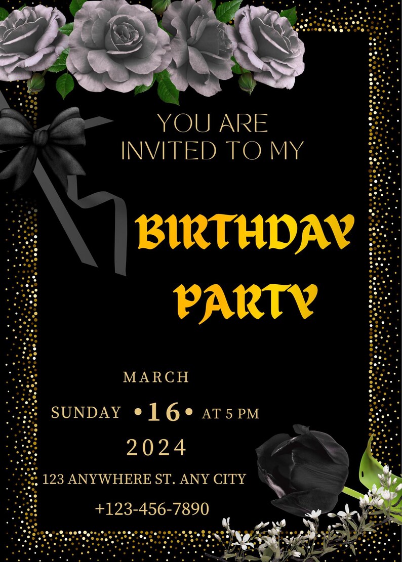 Birthday Invitation Card Template – Editable Black Birthday Invitation ...